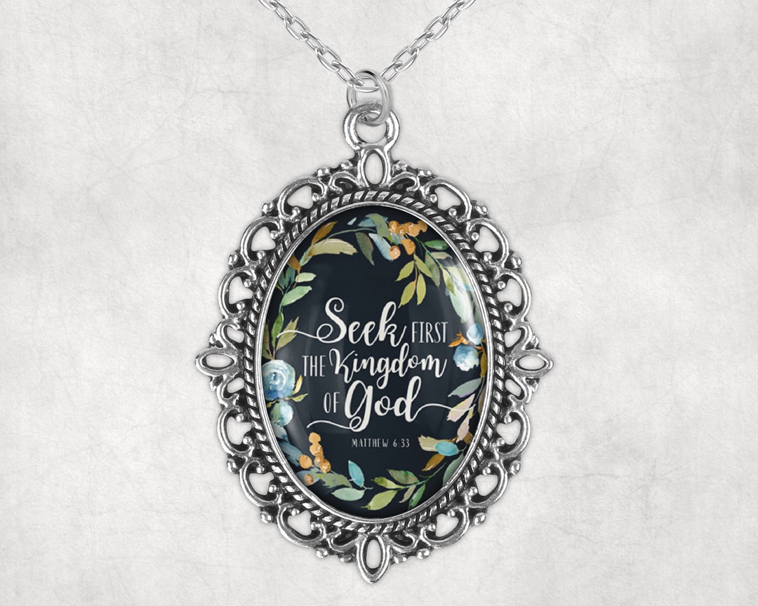 Religious Scripture Floral Oval Glass Pendant Necklace Small Large ...