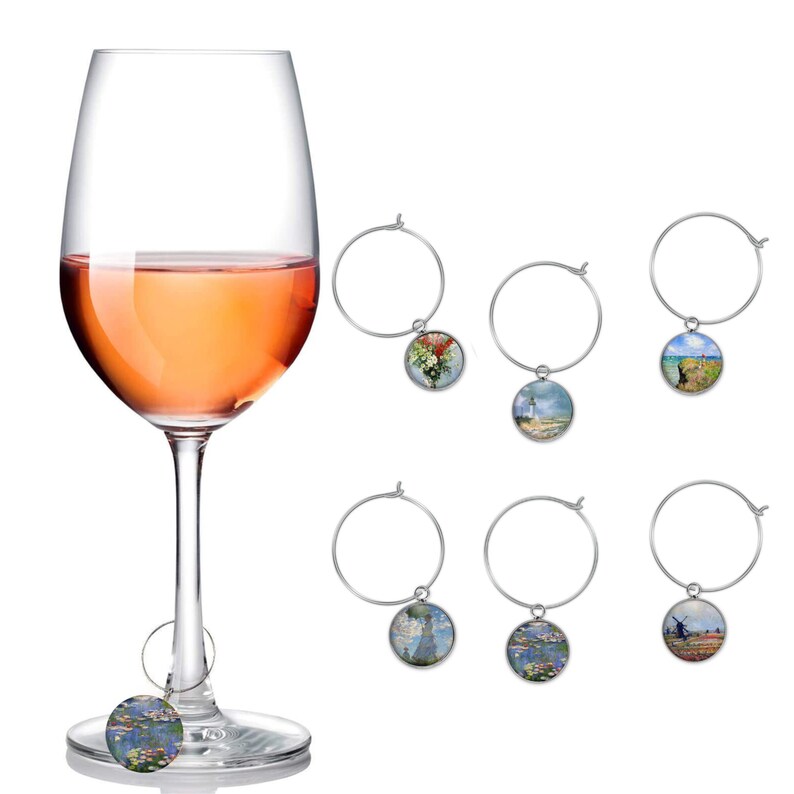 Claude Monet Artwork Set of 6 Wine Charms Pick 6 Piece Custom - Etsy