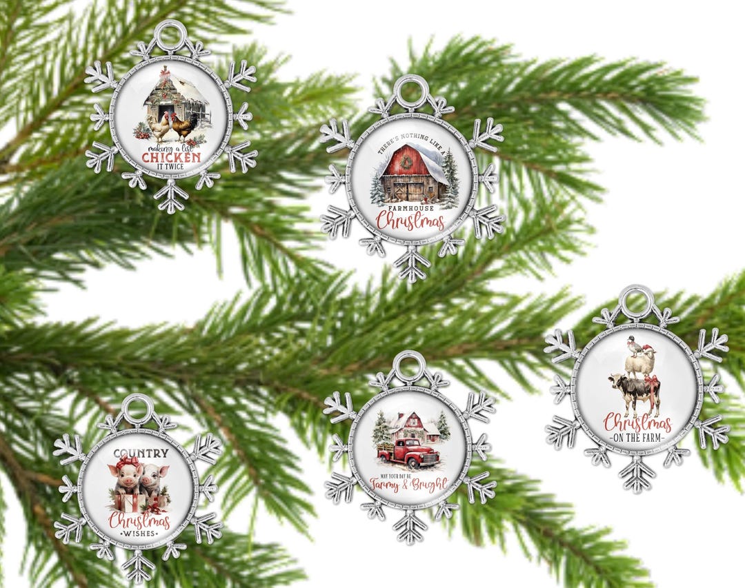 Retro Christmas Farmhouse Animals Farm Christmas Snowflake Ornament Set ...