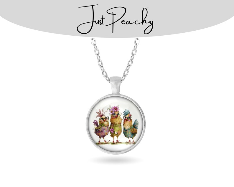 Sassy Chic Chicken Lady Trio Silver Jewelry Glass Pendant Necklace ...