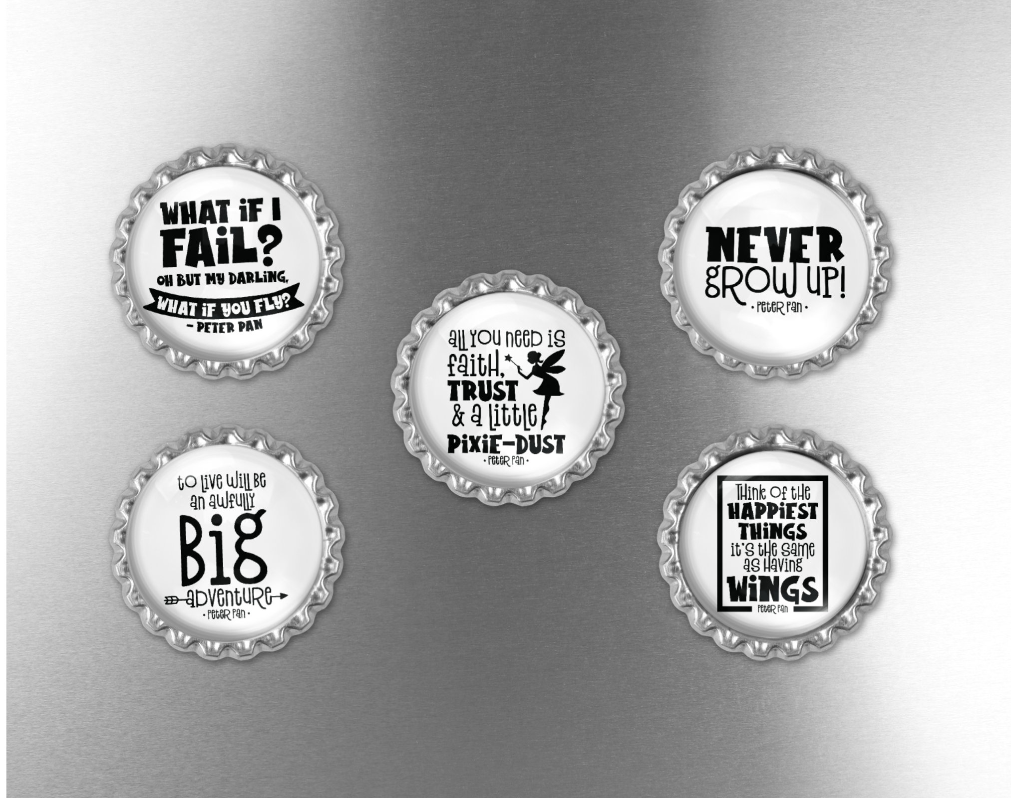 Peter Pan Bottle Cap Fridge Magnets, Retro Art, Quote Magnets, Mix ...