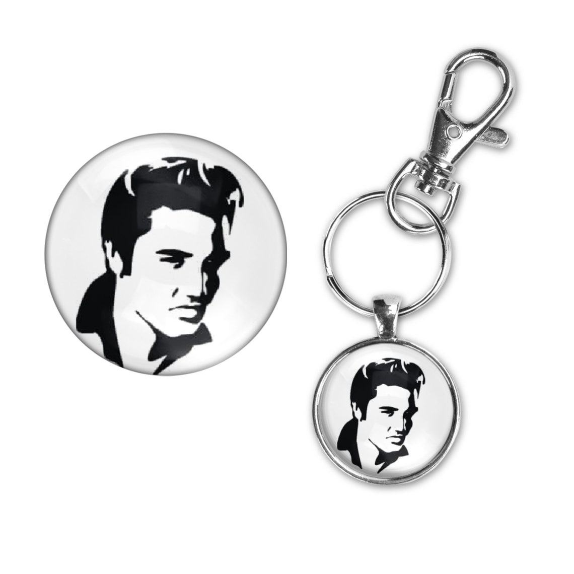Elvis Presley King of Rock Silver Keychain Glass Pendant - Etsy
