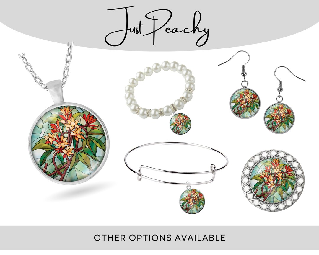 June Honeysuckle Birth Month Flower Stained Glass Art Silver Jewelry ...