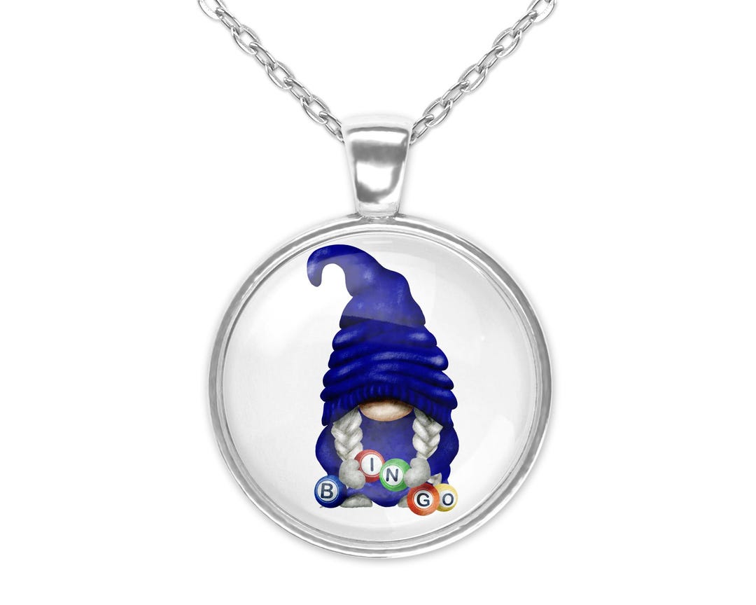 Gnome Bingo Art Pendant Necklace, Silver Finish, Gift for Bingo Lover ...
