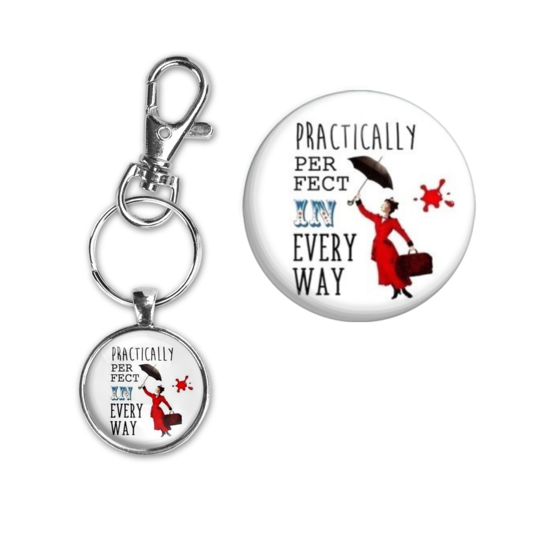 Mary Poppins Quotes Movie Art Silver Keychain Glass Pendant Bookbag ...