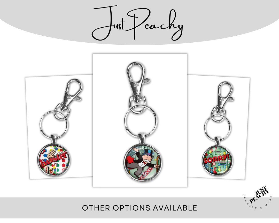 Classic Retro Board Game Art Silver Keychain Glass Pendant Large Option ...
