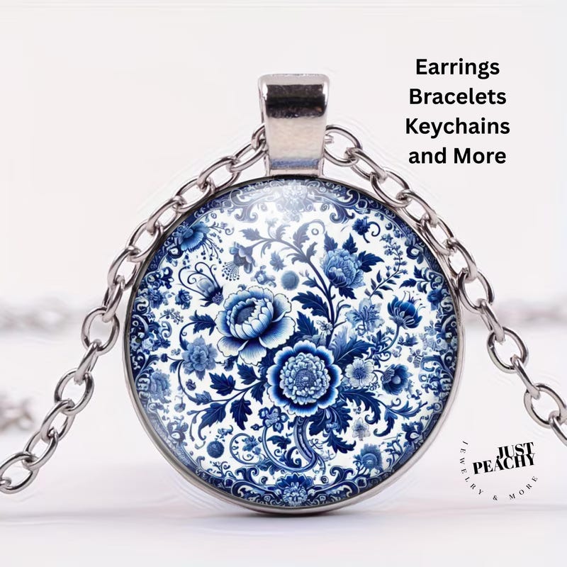 Navy Blue Floral Necklace - Etsy