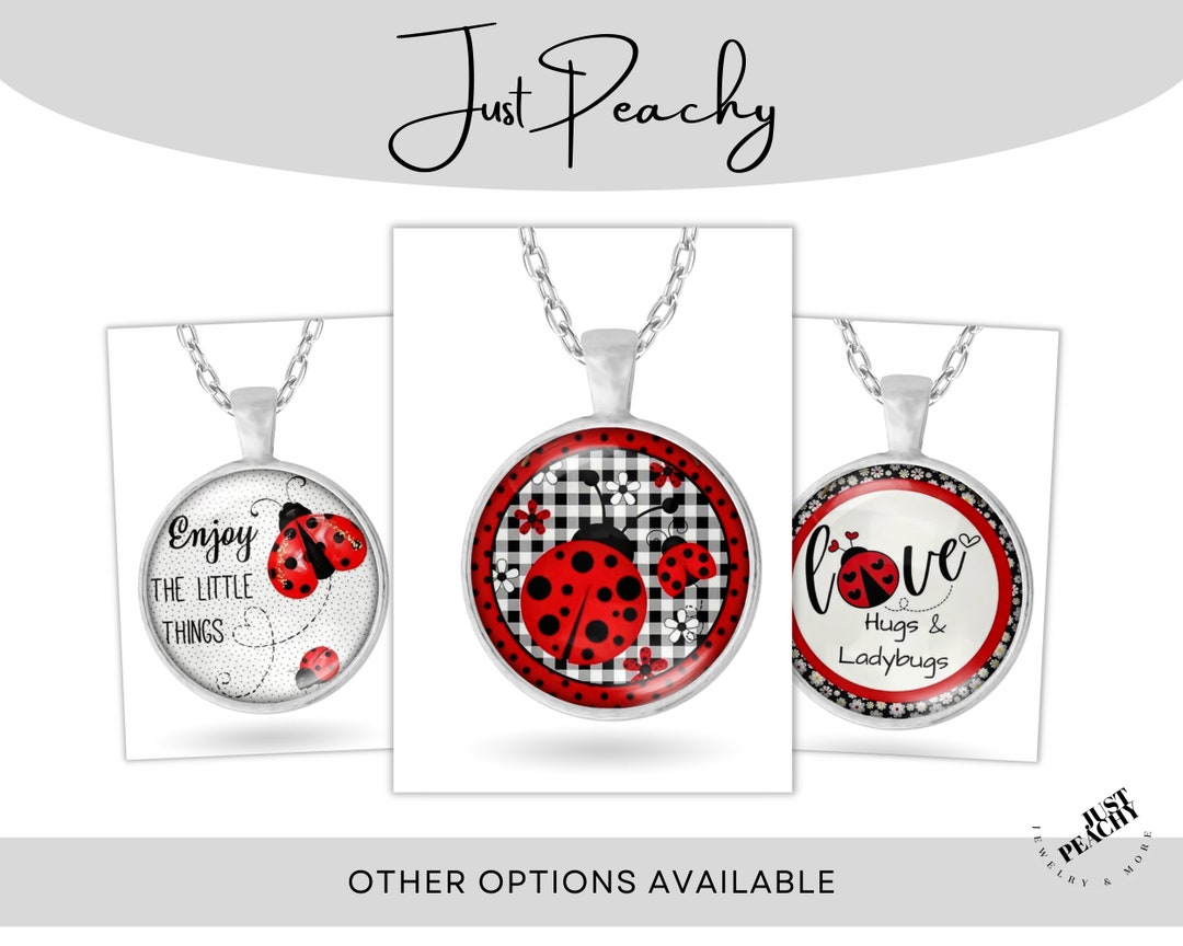 Love Hugs and Ladybugs Quote Art Silver Jewelry Glass Pendant Necklace ...