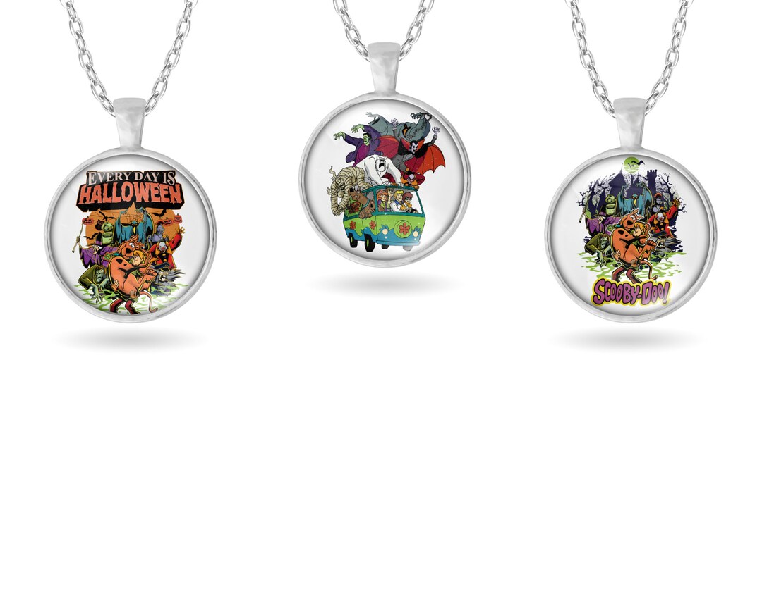 Scooby Doo Gang Mystery Machine Halloween Art Silver Jewelry Glass ...