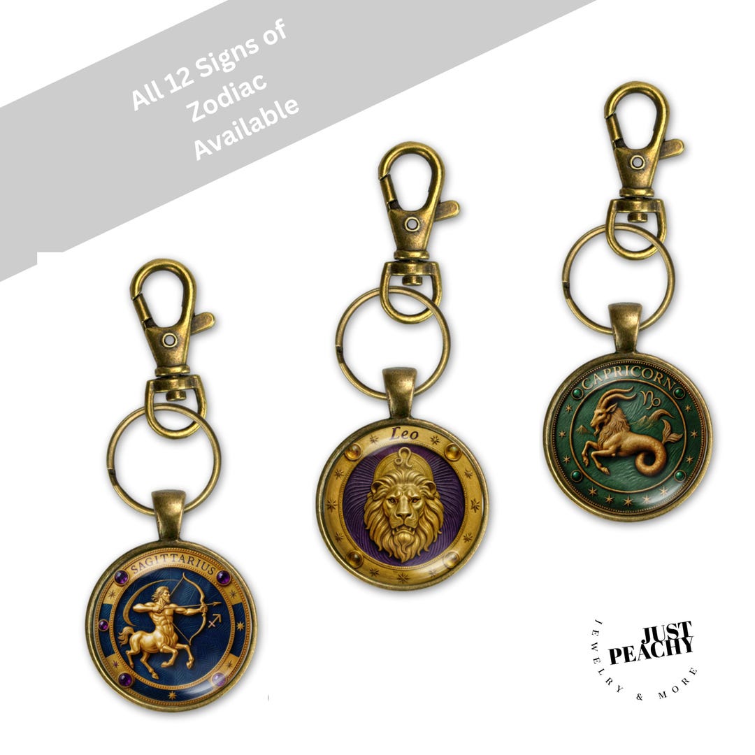 Signs of the Zodiac Astrology Classic Renaissance Style Bronze Keychain ...