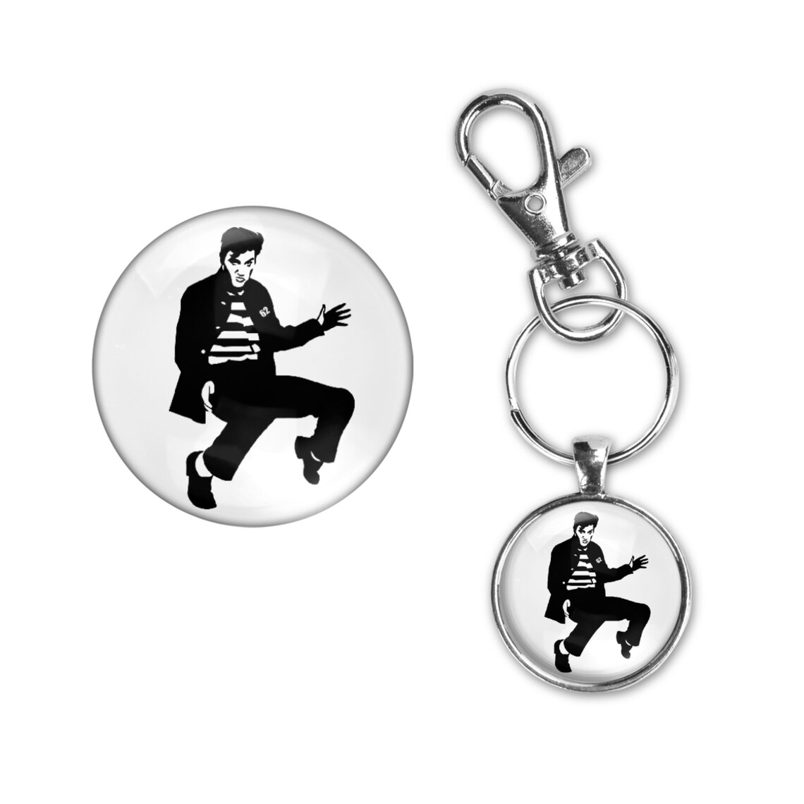 Elvis Presley King of Rock Silver Keychain Glass Pendant - Etsy