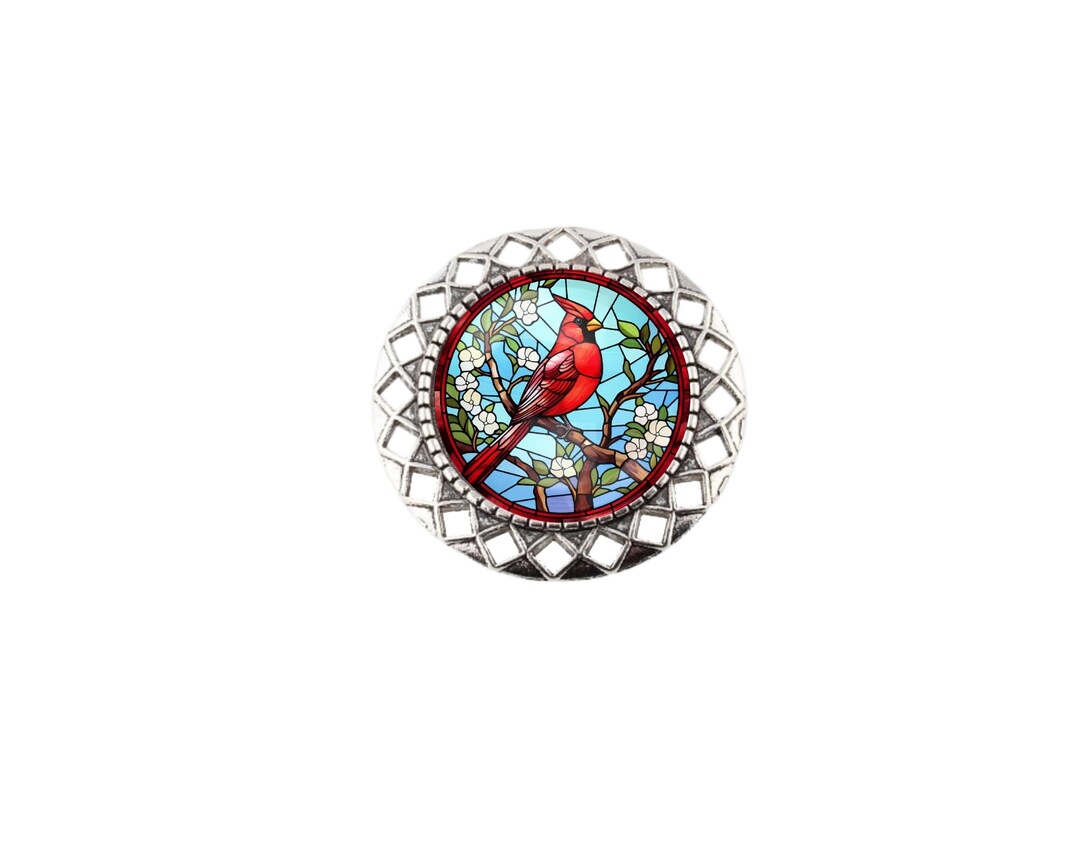 Red Cardinal Stained Glass Art Silver Brooch Lapel Pin Glass - Etsy