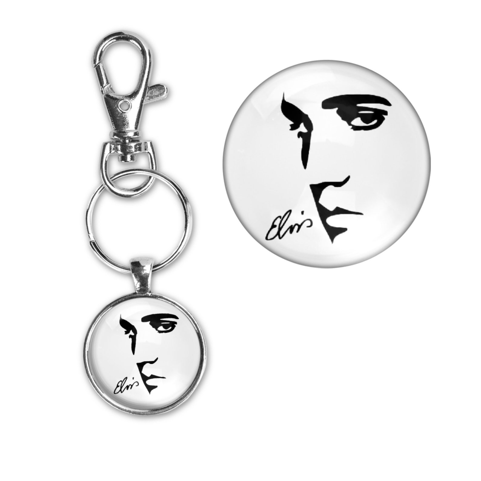 Elvis Presley King of Rock Silver Keychain Glass Pendant Multiple ...