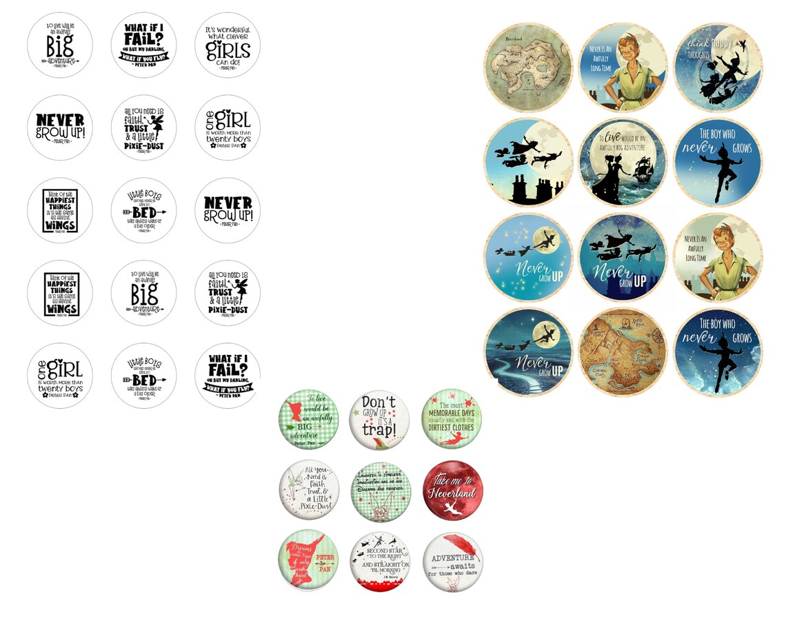 Peter Pan Bottle Cap Fridge Magnets, Retro Art, Quote Magnets, Mix ...