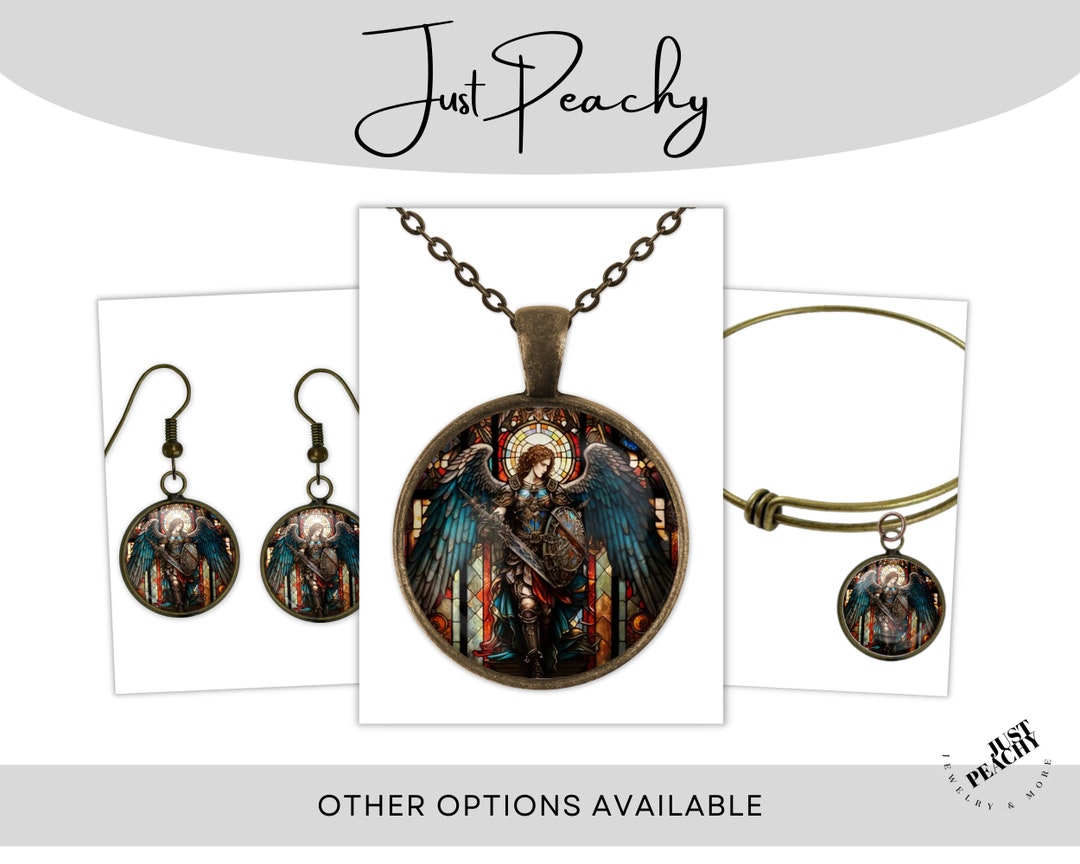 Michael Arch Angel Guardian Angel Stained Glass Art Bronze Jewelry ...