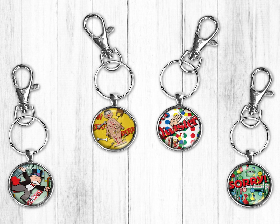 Classic Retro Board Game Art Silver Keychain Glass Pendant Multiple ...