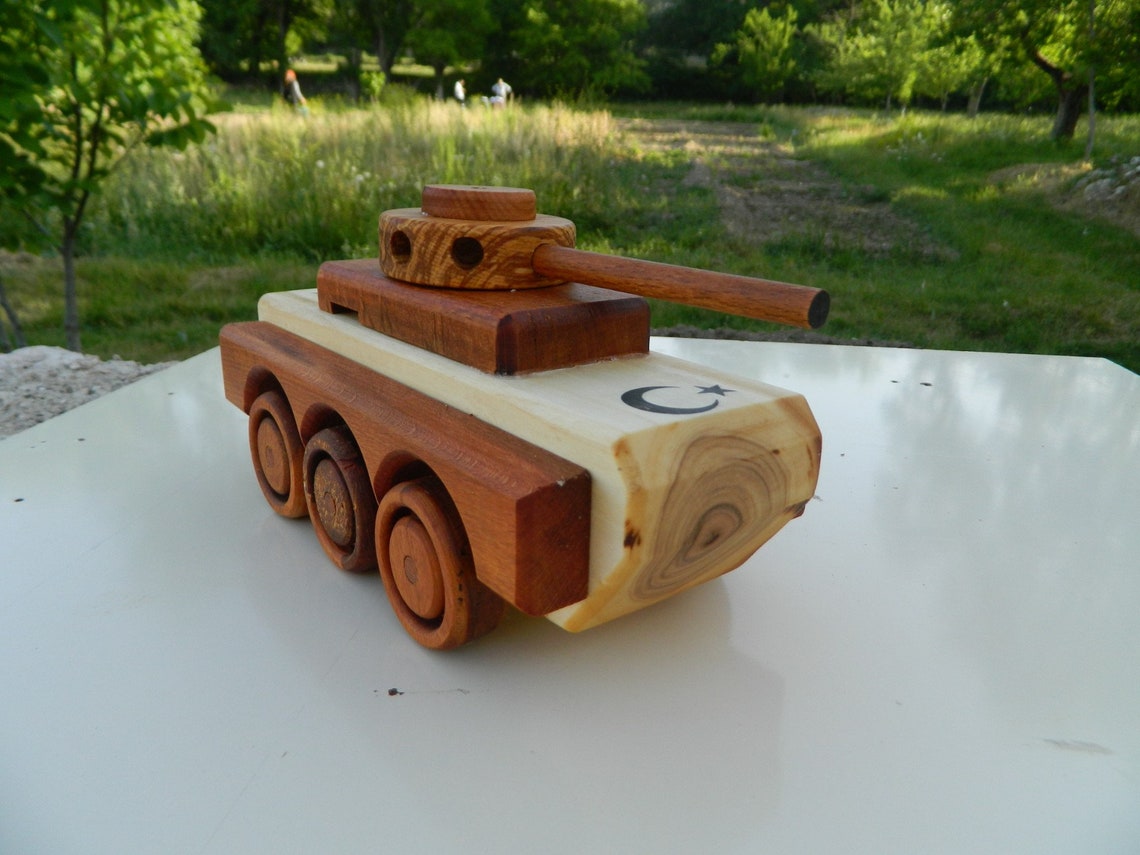 Handmade Wooden Tank Toy, Cypress and Beech Wood, Natural Teak Oil ...