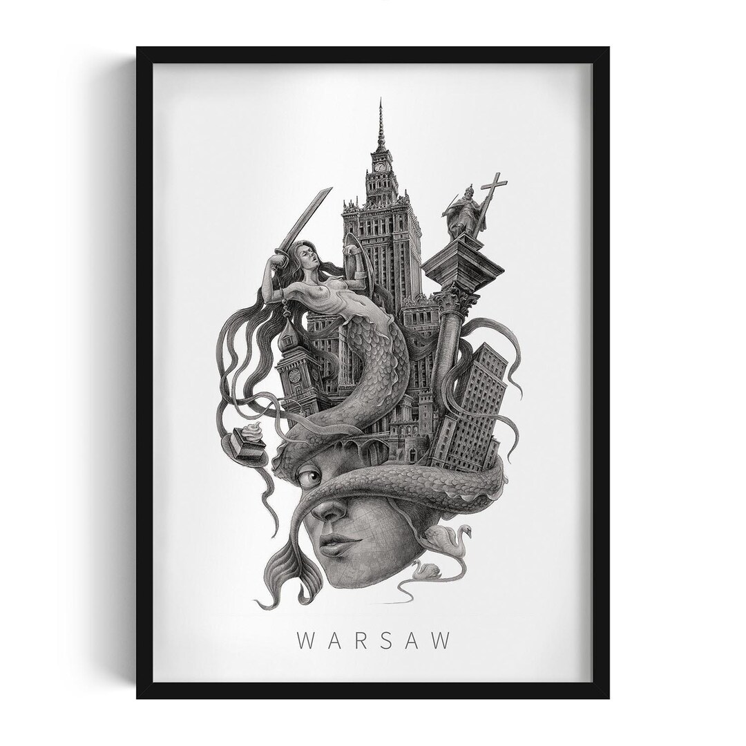 Warsaw in Black and White Framed Art, Warsaw City Wall Art, City Art ...