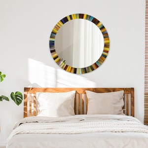 Abstract Radial Design, Yellow, Art Printed Round Mirror, Decorative ...