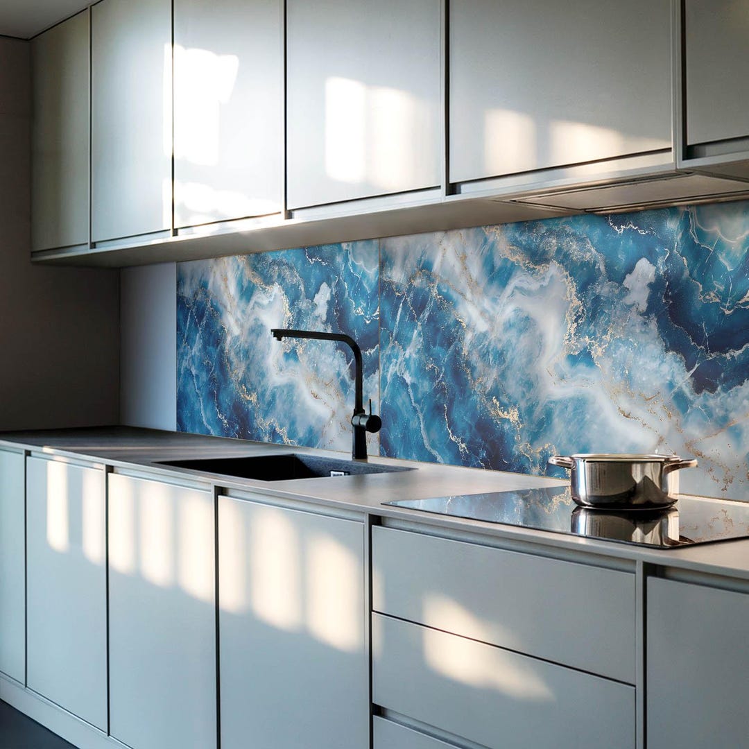 Abstract Marble Panel Stickers, Blue Removable Panels, Splashback Panel ...