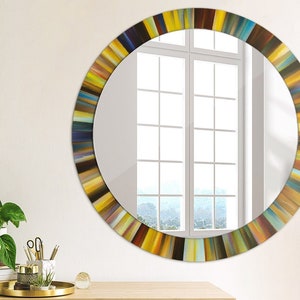 Abstract Radial Design, Yellow, Art Printed Round Mirror, Decorative ...