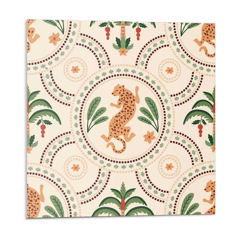 Tropical Leopard PVC Floor Tiles, Creamy Tile Stickers, Peel and Stick ...