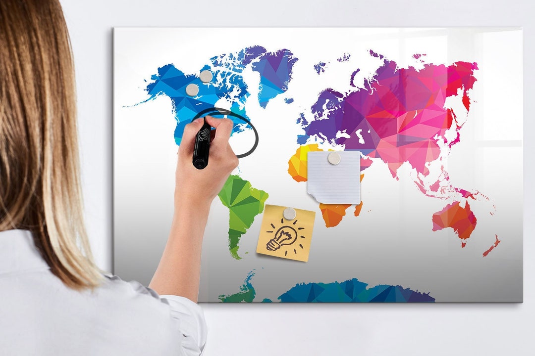 Abstract World Map Magnetic Board, Travel Tracker, Multicolour Trip Map ...