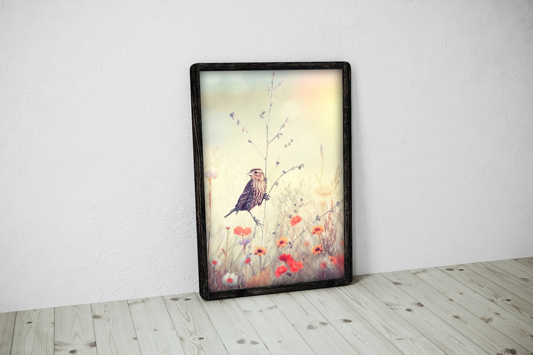 Field With Wild Flowers and a Bird in the Sunlight - Self-adhesive ...