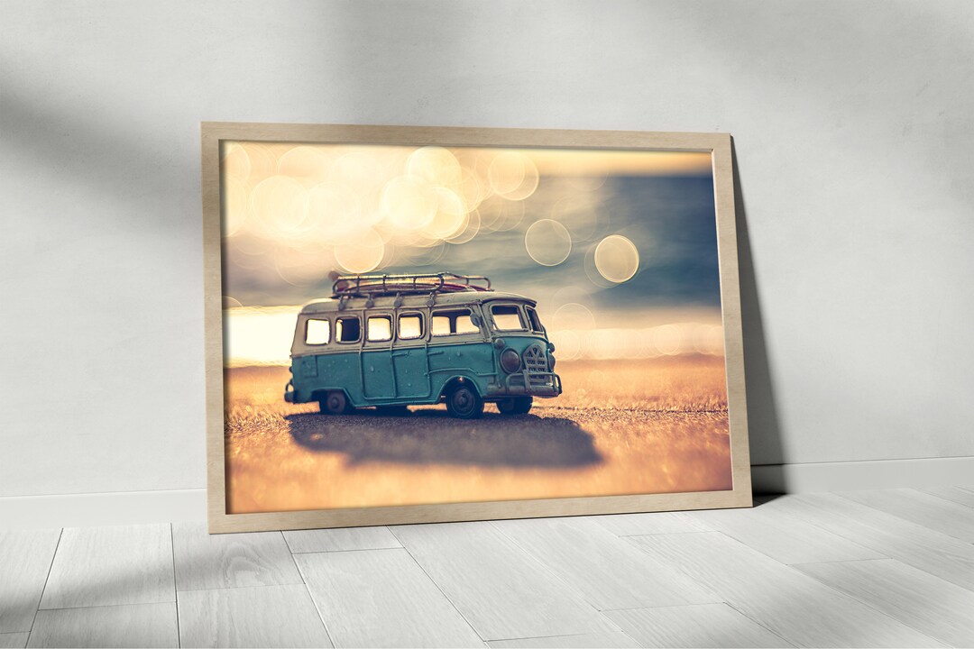 Retro Miniature Van in Neutral Color Tone, Travel Concept Self-adhesive ...