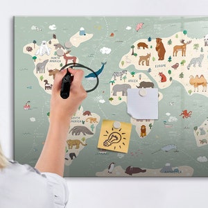 Animal Map of the World Magnetic Board, Travel Tracker, Multicolour ...