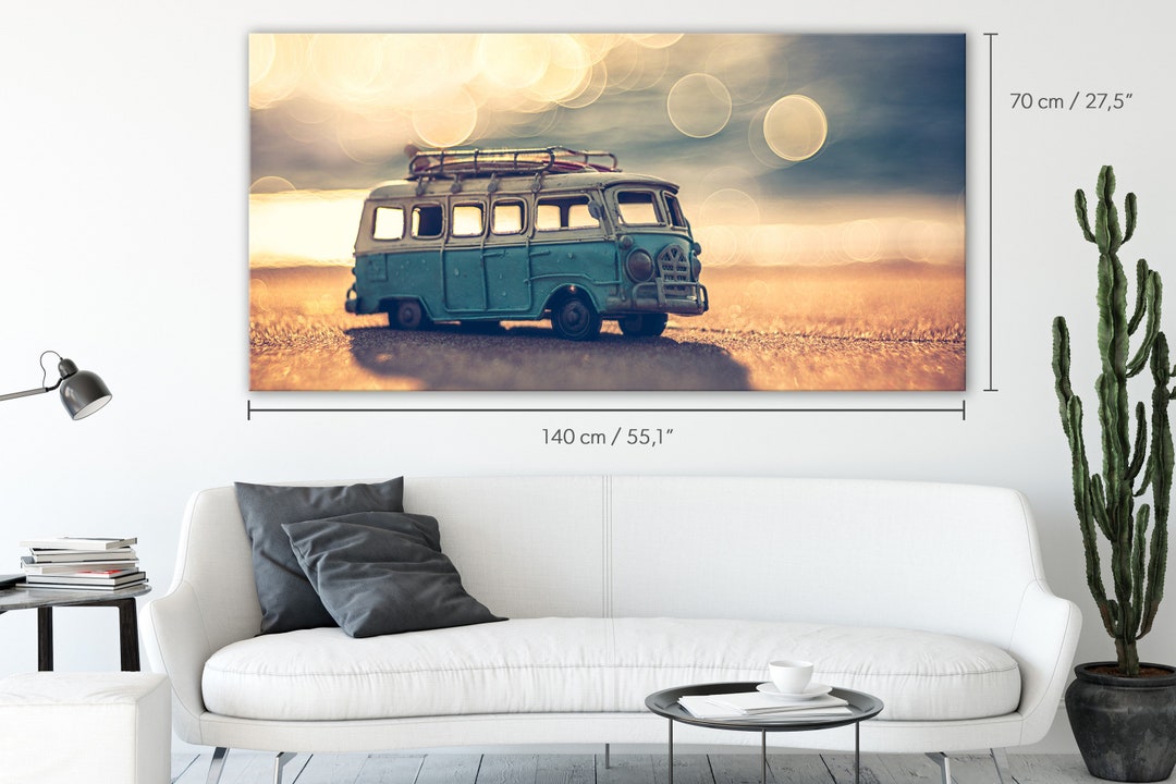 Retro Miniature Van in Neutral Color Tone, Travel Concept Cotton Canvas ...