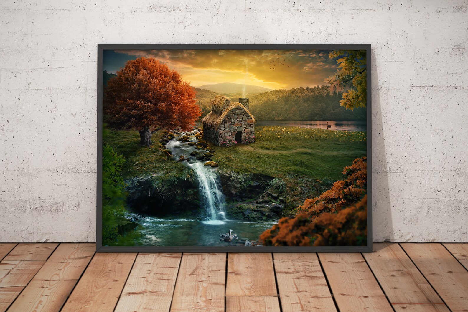 Peaceful Cottage Self-adhesive Poster Beautiful Lakeside - Etsy