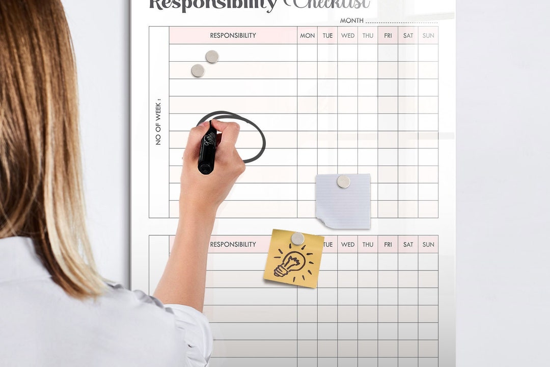Responsibility Checklist Magnetic Board, Timetable, Pink Note Board ...
