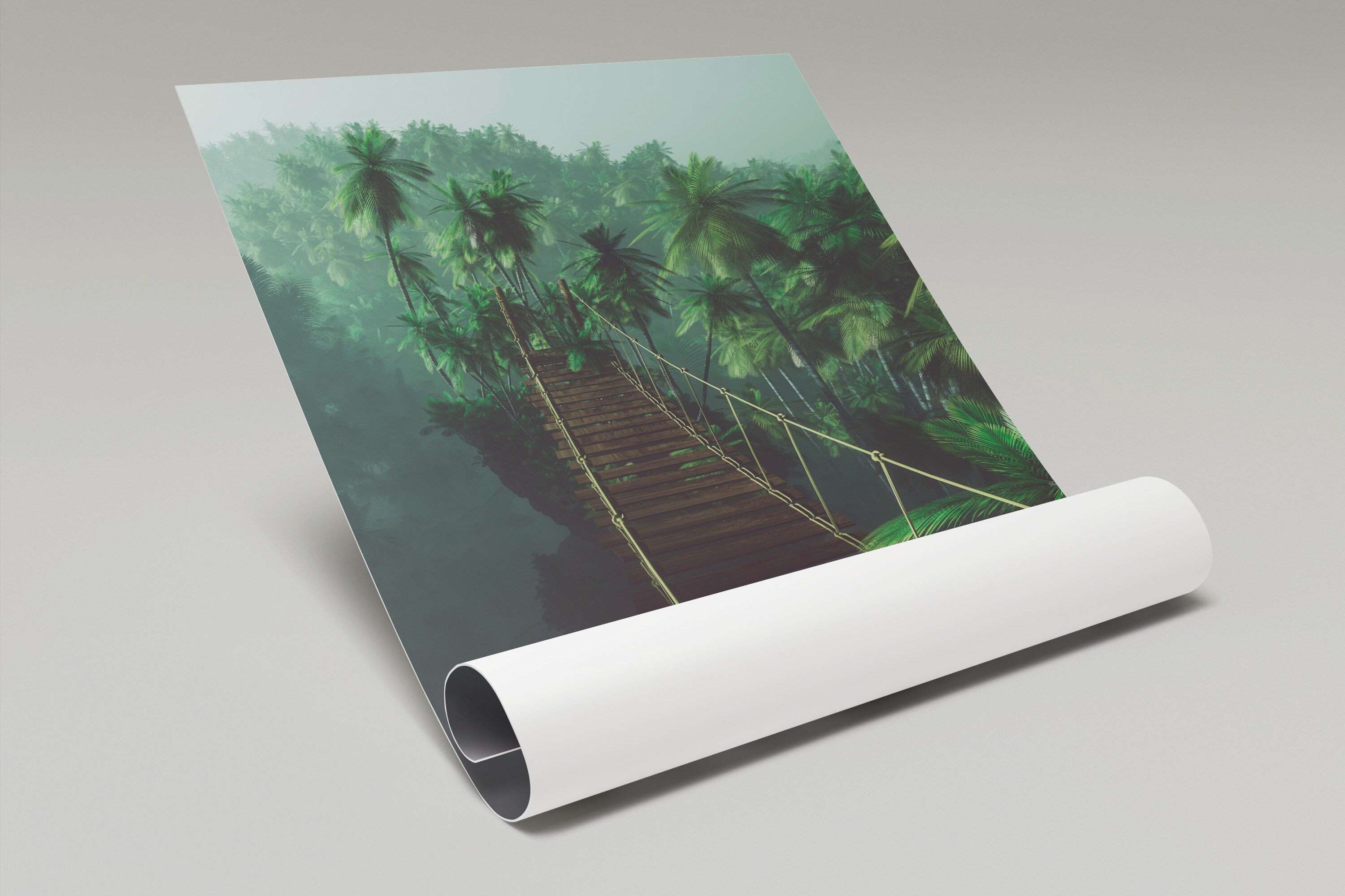 Rope Bridge in Misty Jungle With Palms. Backlit Self-adhesive - Etsy