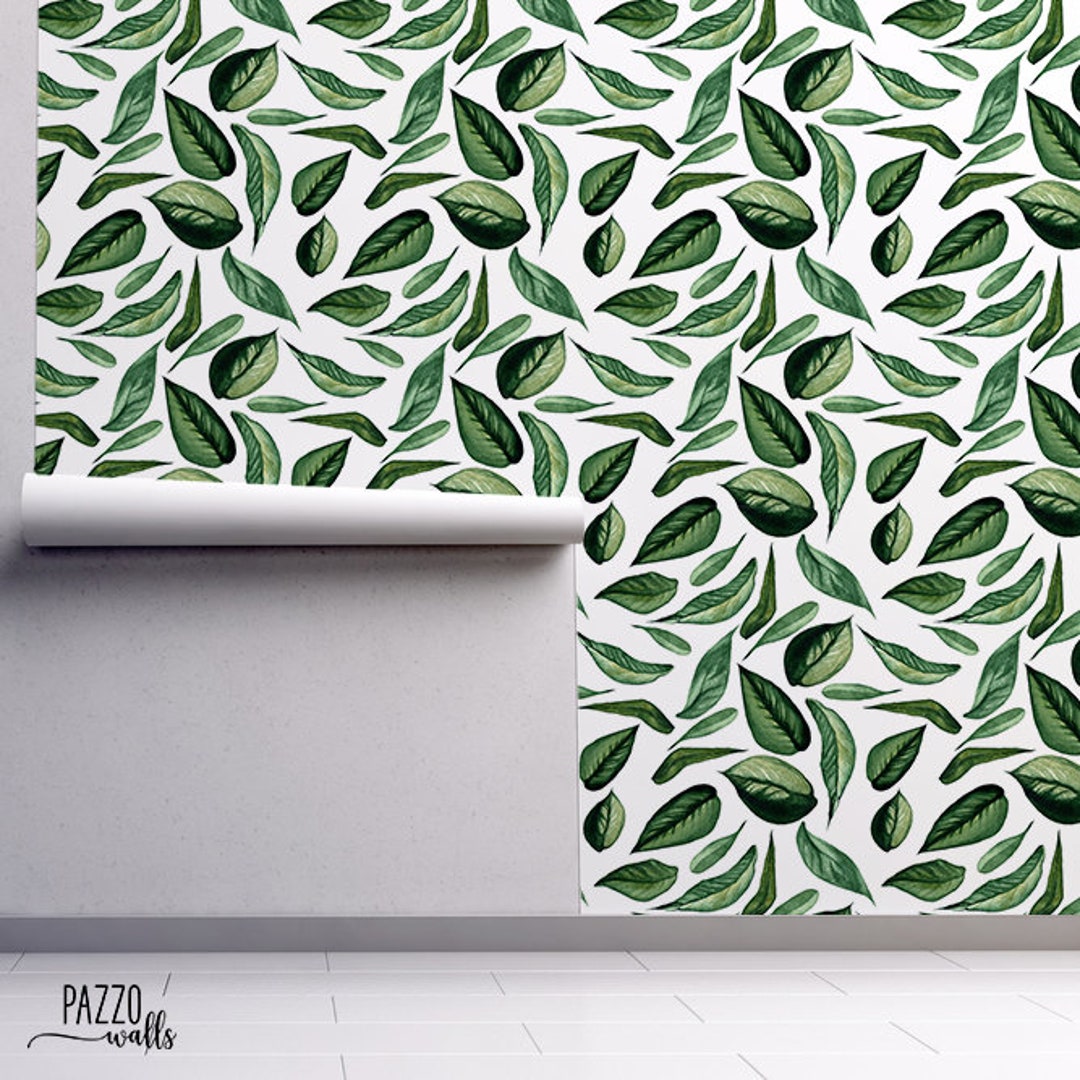Green Leaves Wallpaper - Renters Decor - Traditional or Removable ...
