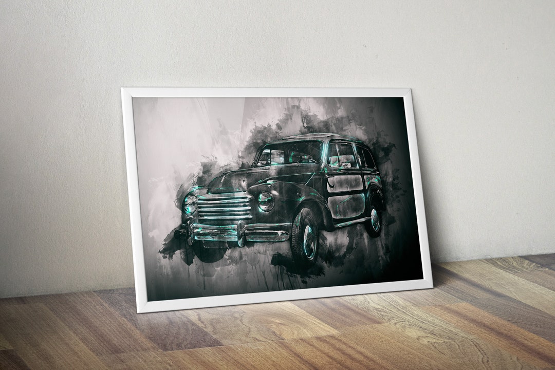 Old Car Painting With Dark Vignette Self-adhesive Poster Print - Wall ...