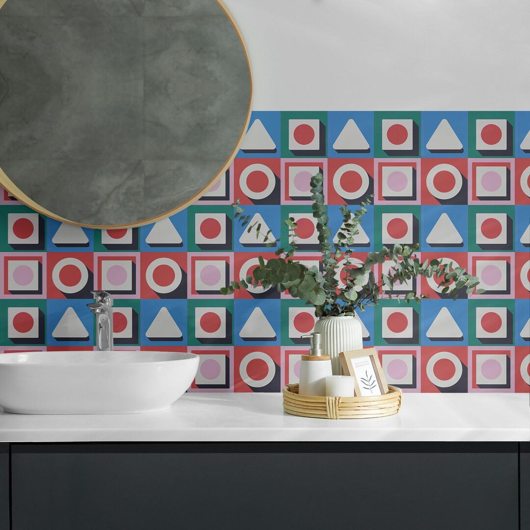 Geometry With Shadows PVC Floor Tiles, Red Tile Stickers, Removable ...
