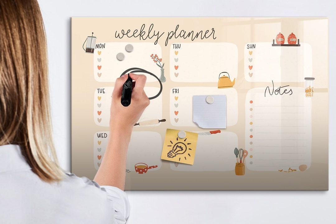Weekly Planner Magnetic Board, Memo Board, Yellow Timetable, Reusable ...