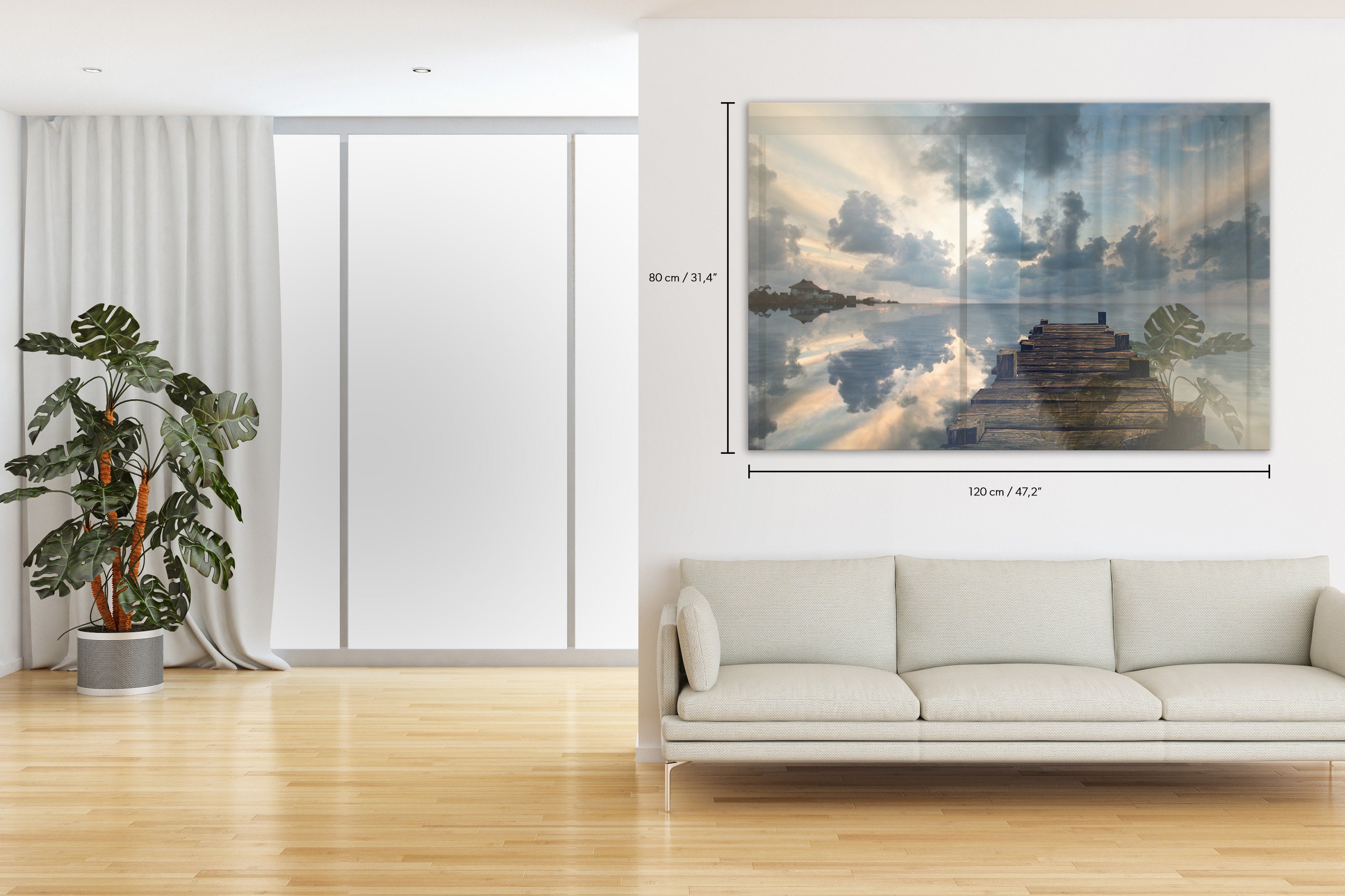 Old Pier Landscape Acrylic Glass Print - Reflection in Water - Cloudy ...