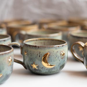 Celestial Mug: Handmade Pottery Coffee Cup With Gold Moon & Stars - Etsy