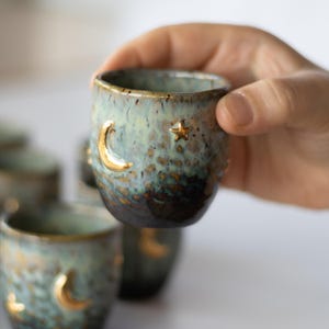 Handmade Celestial Espresso Cup: 3 Oz Stoneware Pottery With Gold Moon ...