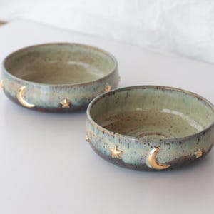 Pottery Food Bowl With Golden Moon and Stars : Handmade Stoneware ...