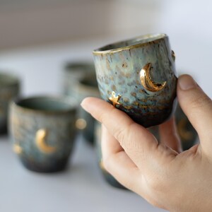 Handmade Celestial Espresso Cup: 3 Oz Stoneware Pottery With Gold Moon ...
