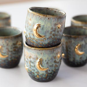 Handmade Celestial Espresso Cup: 3 Oz Stoneware Pottery With Gold Moon ...