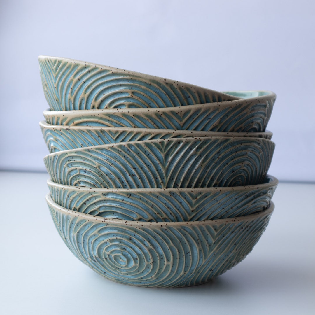 Hand-carved Ceramic Stoneware Speckled Bowl | Blue or White Handmade ...