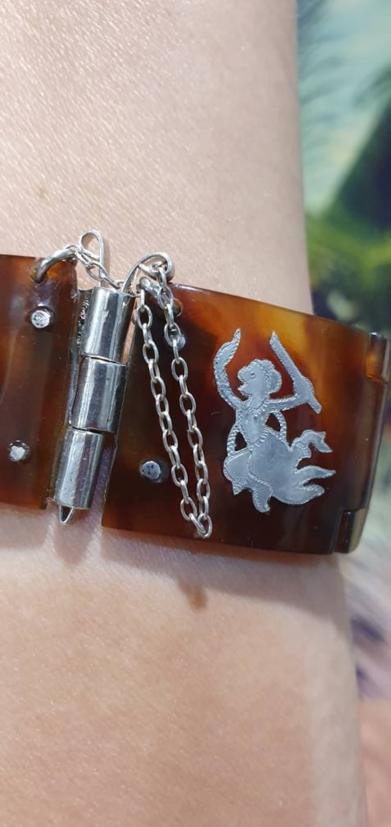 Unique Vintage Tortoise shell & Sterling Silver Brace… - Gem