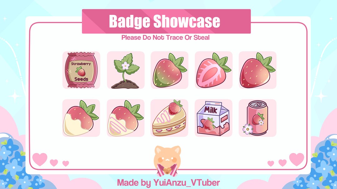Strawberry Sub Badges | Twitch Graphic | Bit Badges | Kawaii Strawberry ...