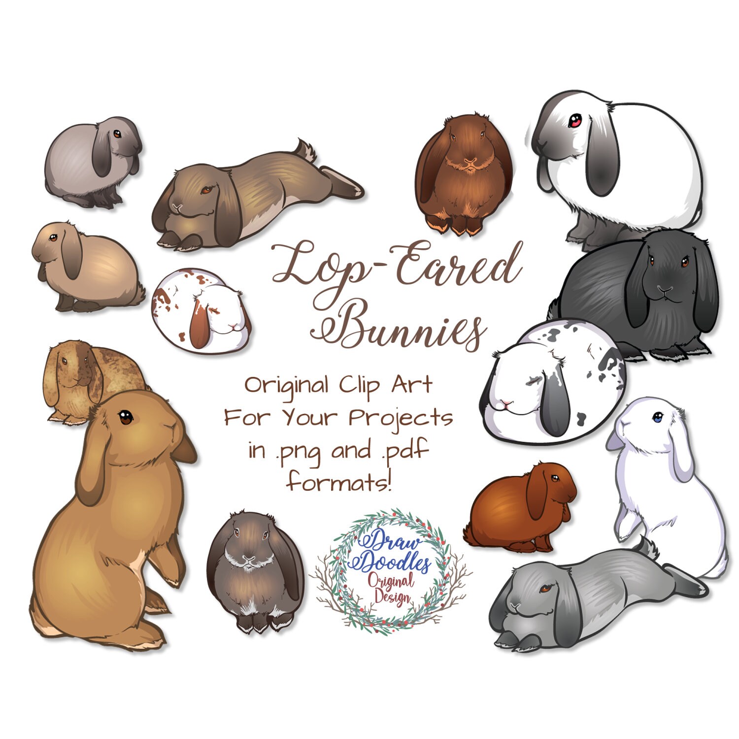 Lop Eared Rabbits Clip Art Bunny Artwork Bunnies Original Designs Pets ...