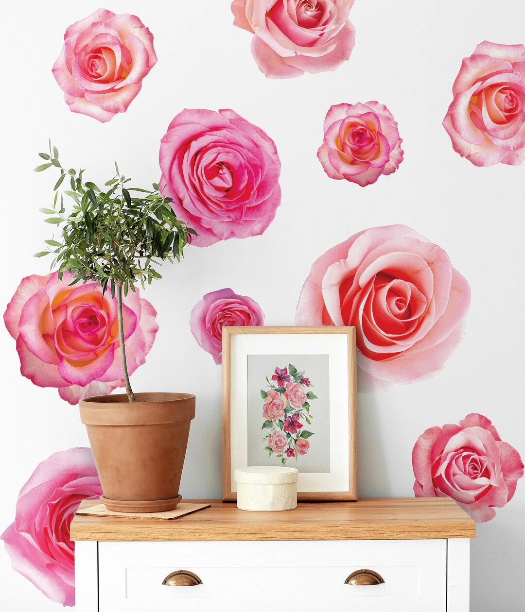 Realistic Pink Roses Wall Decals - Big Flowers - Etsy