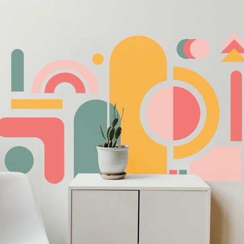 70's Vintage Abstract Shapes Wall Decal Pattern multiple - Etsy